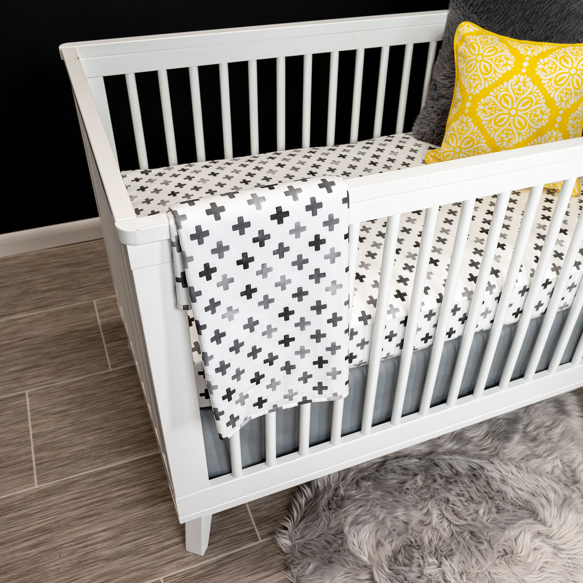 OLLI+LIME | Hugo's Hazy Cross Crib Bedding Set | Gray Swiss Cross ...